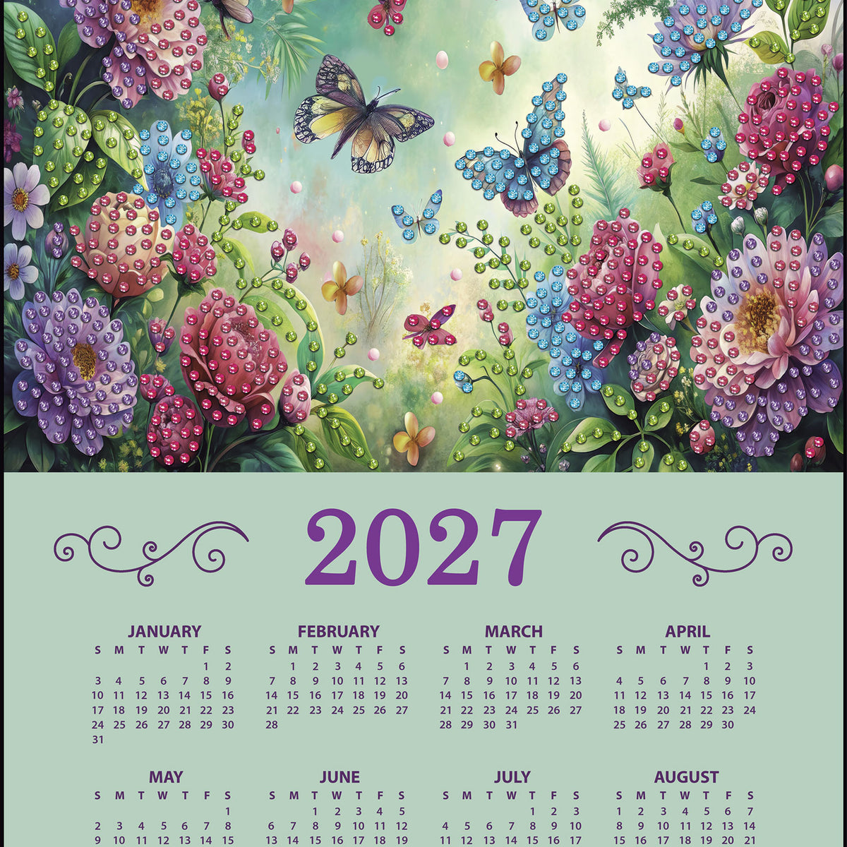 Calendario de fieltro con lentejuelas y mariposas 2027 – Mary Maxim