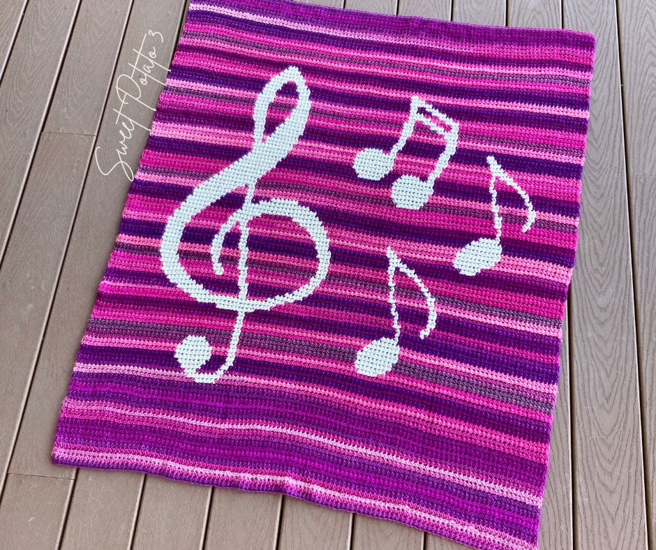 Music Notes & Treble Clef Blanket – Mary Maxim