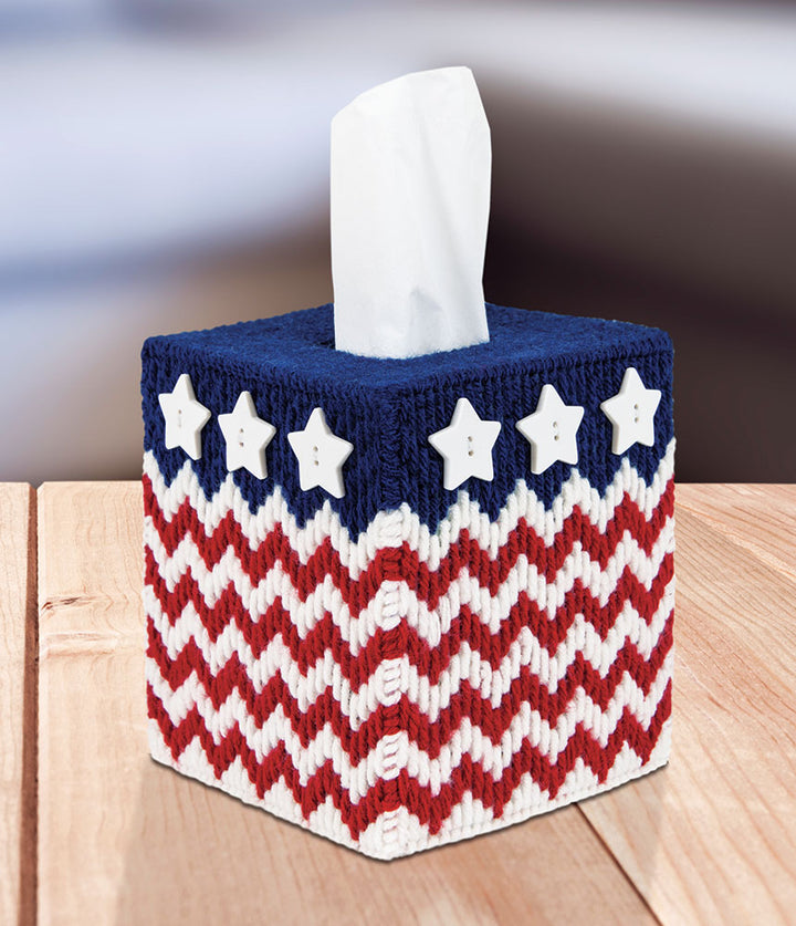 Stars & Stripes Forever Plastic Canvas Tissue Box Cover – Mary Maxim